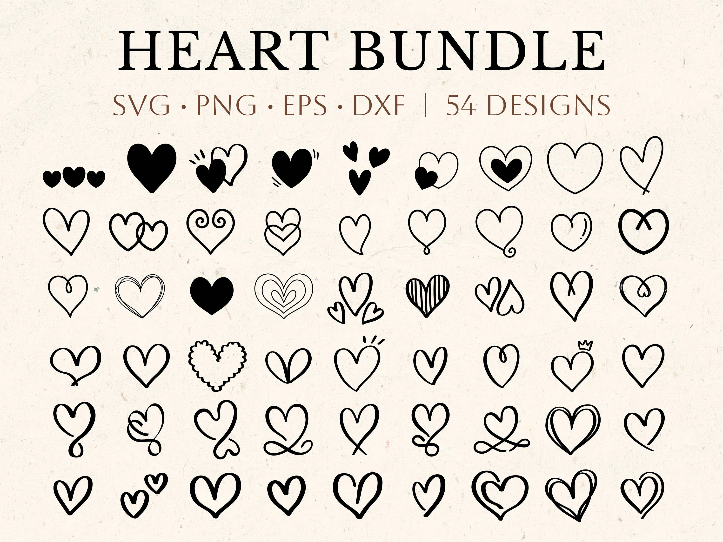 54 Heart SVG Bundle, Love Clipart, Doodle Heart SVG, Hand Drawn Heart ...
