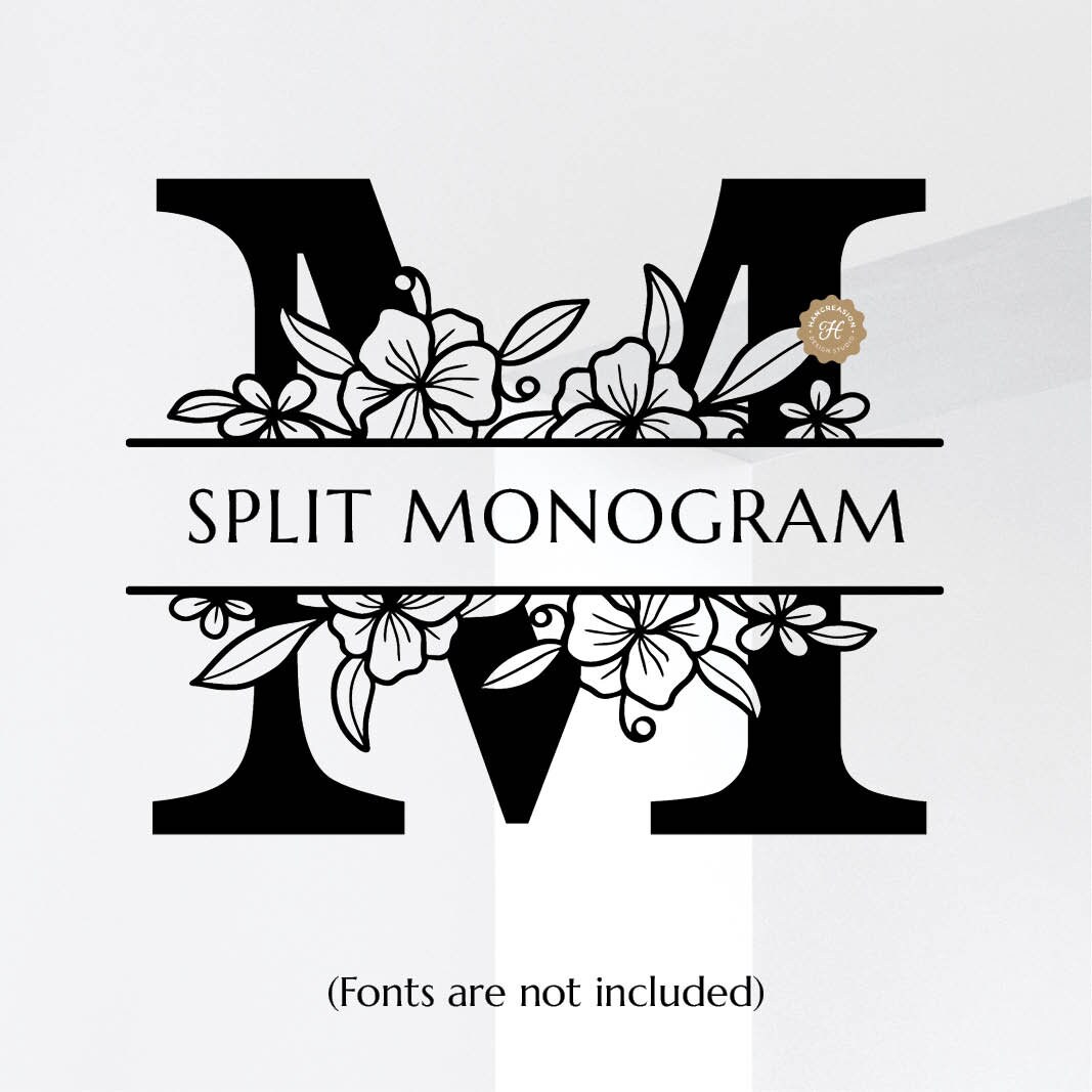 Split Monogram SVG Bundle, Floral Alphabet Svg, Last Name Svg, Florish ...