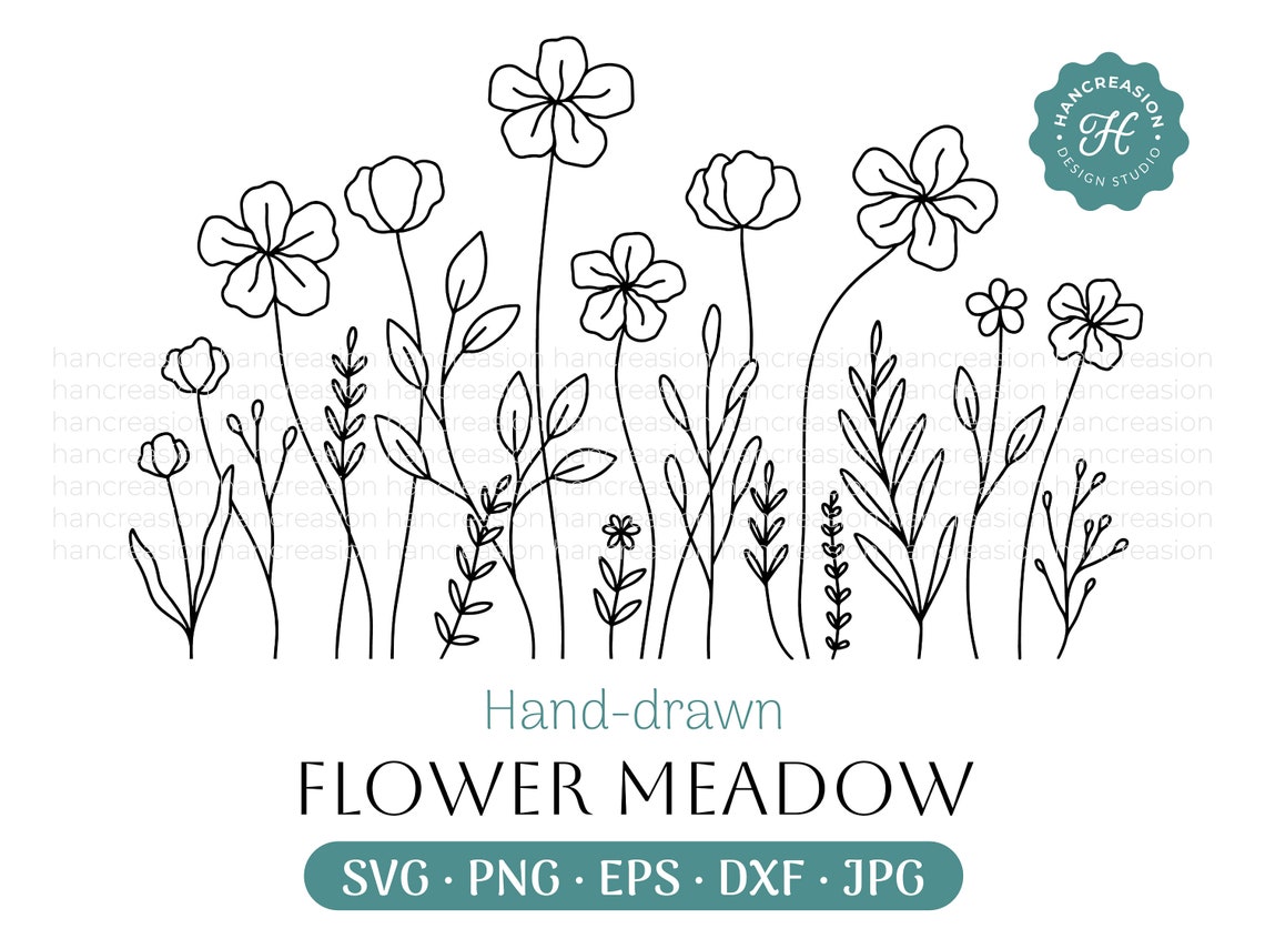 Flower Meadow Svg Line Art Flower Svg Wildflower Svg Meadow - Etsy