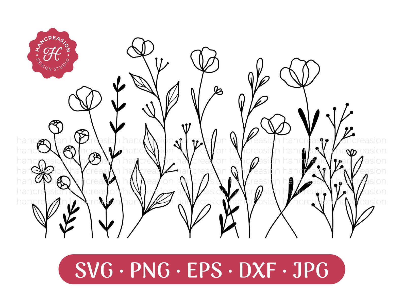 Flower Meadow Svg, Line Art Flower Svg, Wildflower Svg, Meadow Svg ...
