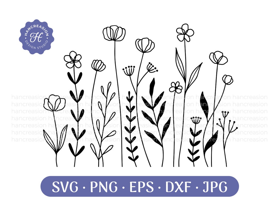 Flower Meadow Svg, Line Art Flower Svg, Wildflower Svg, Meadow Svg ...
