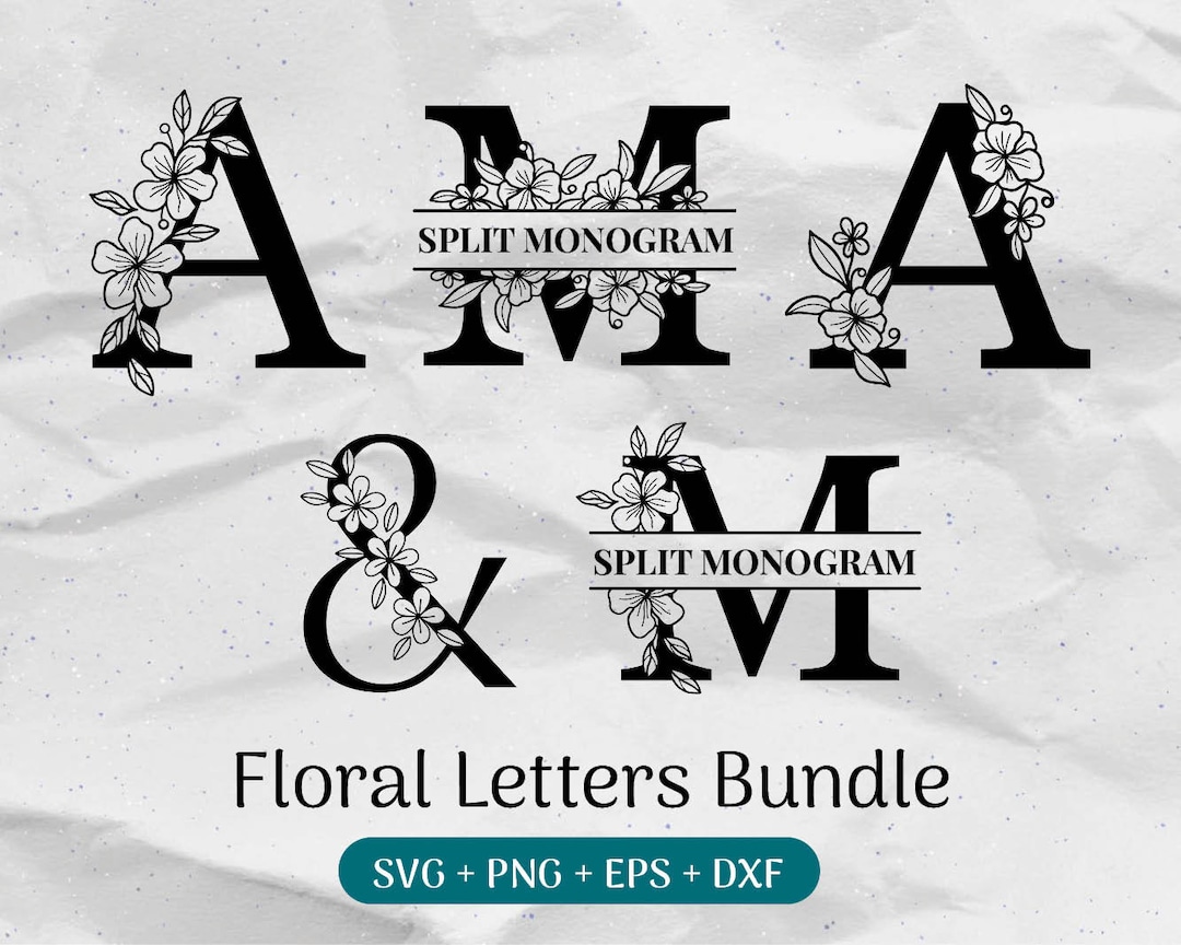 Floral Monogram SVG Bundle, Split Monogram, Last Name Svg, Initial ...