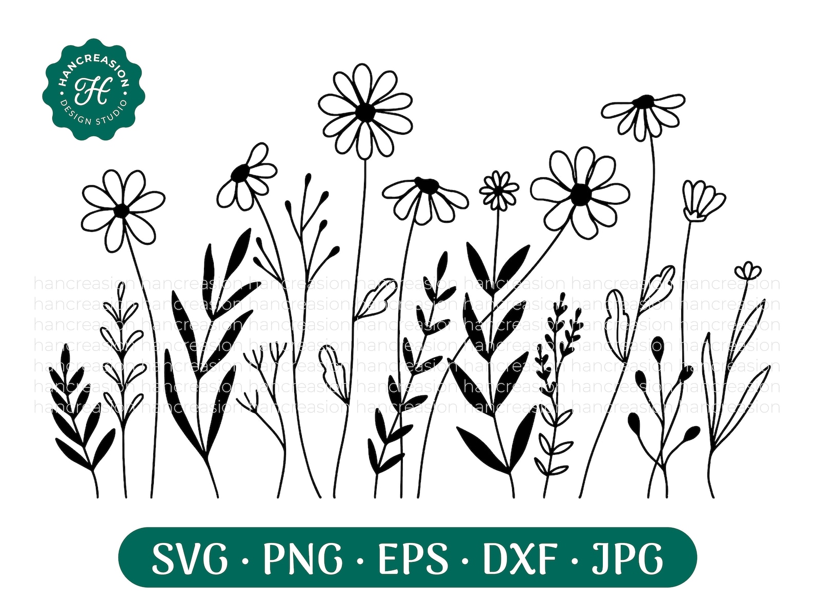 Daisy Svg, Hand Drawn Flower Svg, Wildflower Svg, Meadow Svg, Floral ...