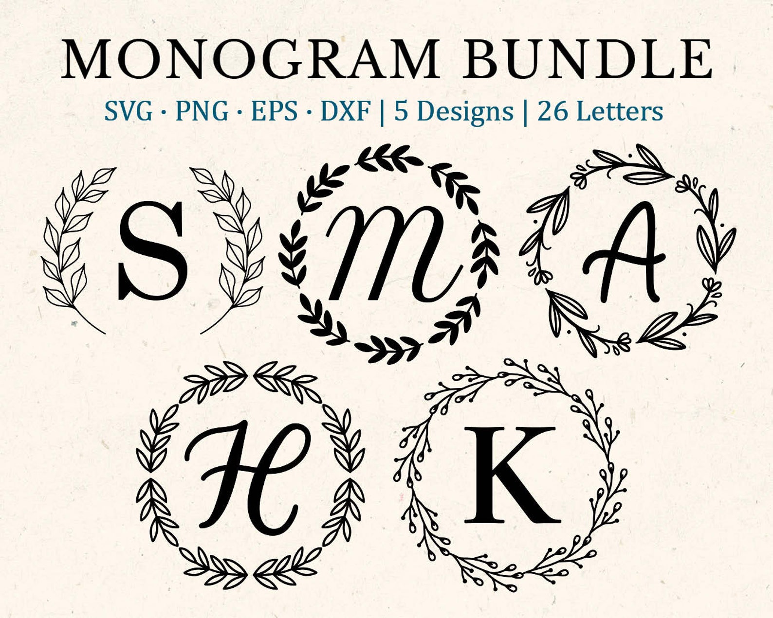 Monogram SVG Bundle, Last Name Svg, Initial Monogram Svg, Flourish ...