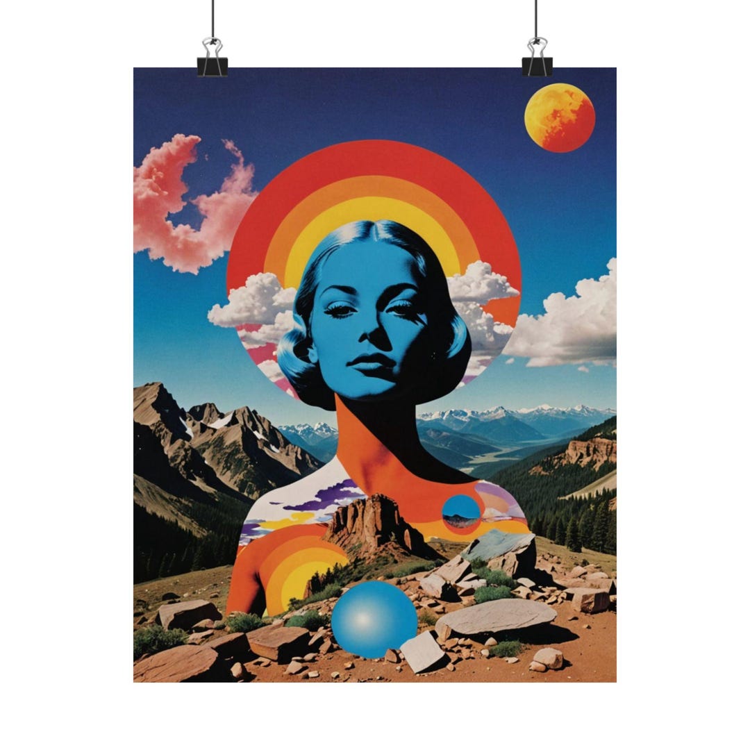 Solar Priestess Rainbow Collage Portrait Dada Psychedelic Collage Satin ...