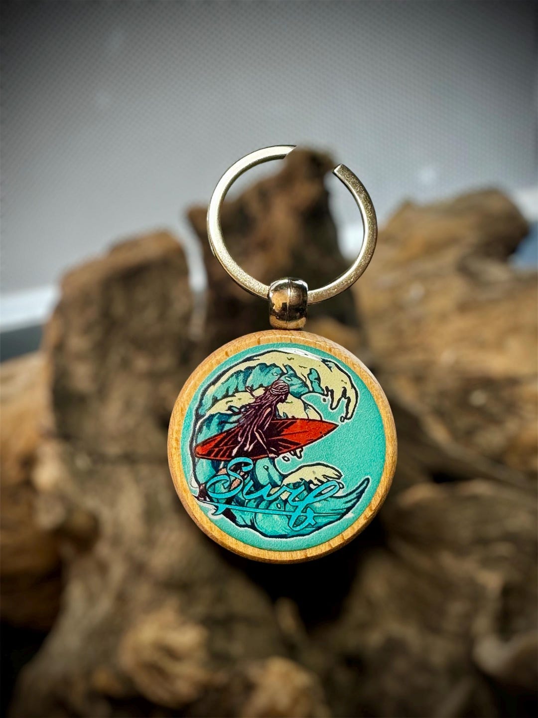 Surf Van Car Keyring Wooden Fob Camper Camping Surf up Christmas Gift ...