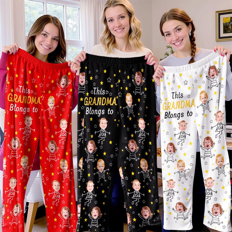 Custom Photo This Grandpa Grandma Belongs to Pajamas, Personalized Face ...