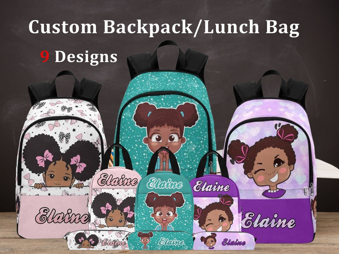 Custom Afro Black Girl Backpack Lunch Bag , Custom Name Backpack With ...