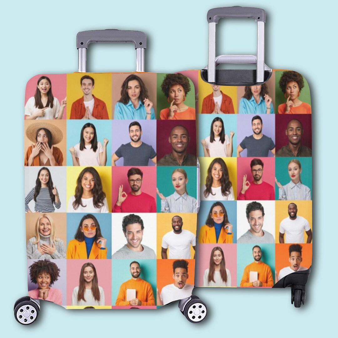 Custom Photo Luggage Cover: Personalized Family Faces Suitcase ...