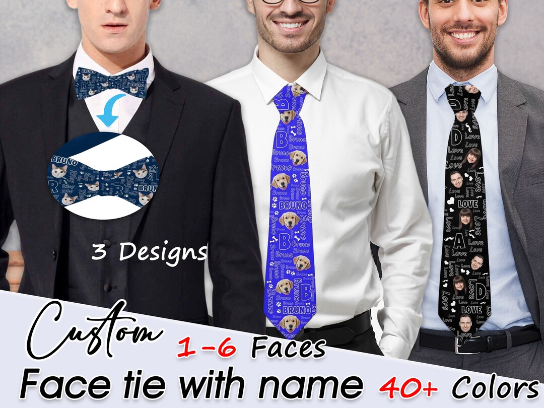 Custom Face Neck Ties With Name, Personalized Photo Bowtie,custom Dog ...