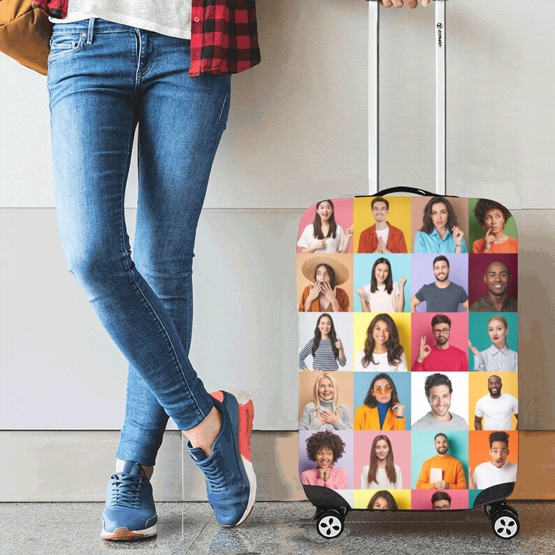 Custom Photo Luggage Cover: Personalized Family Faces Suitcase ...