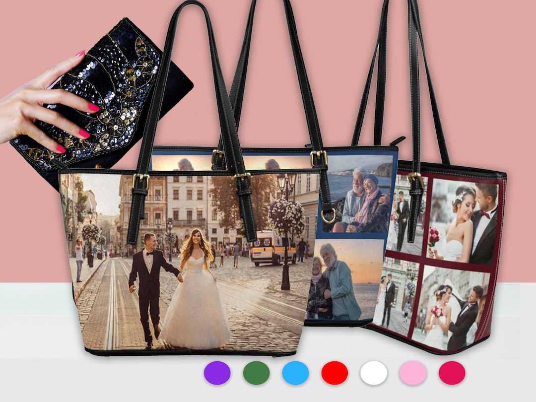 Custom Photo Tote Bag: Personalized PU Leather Shoulder Bag - Etsy