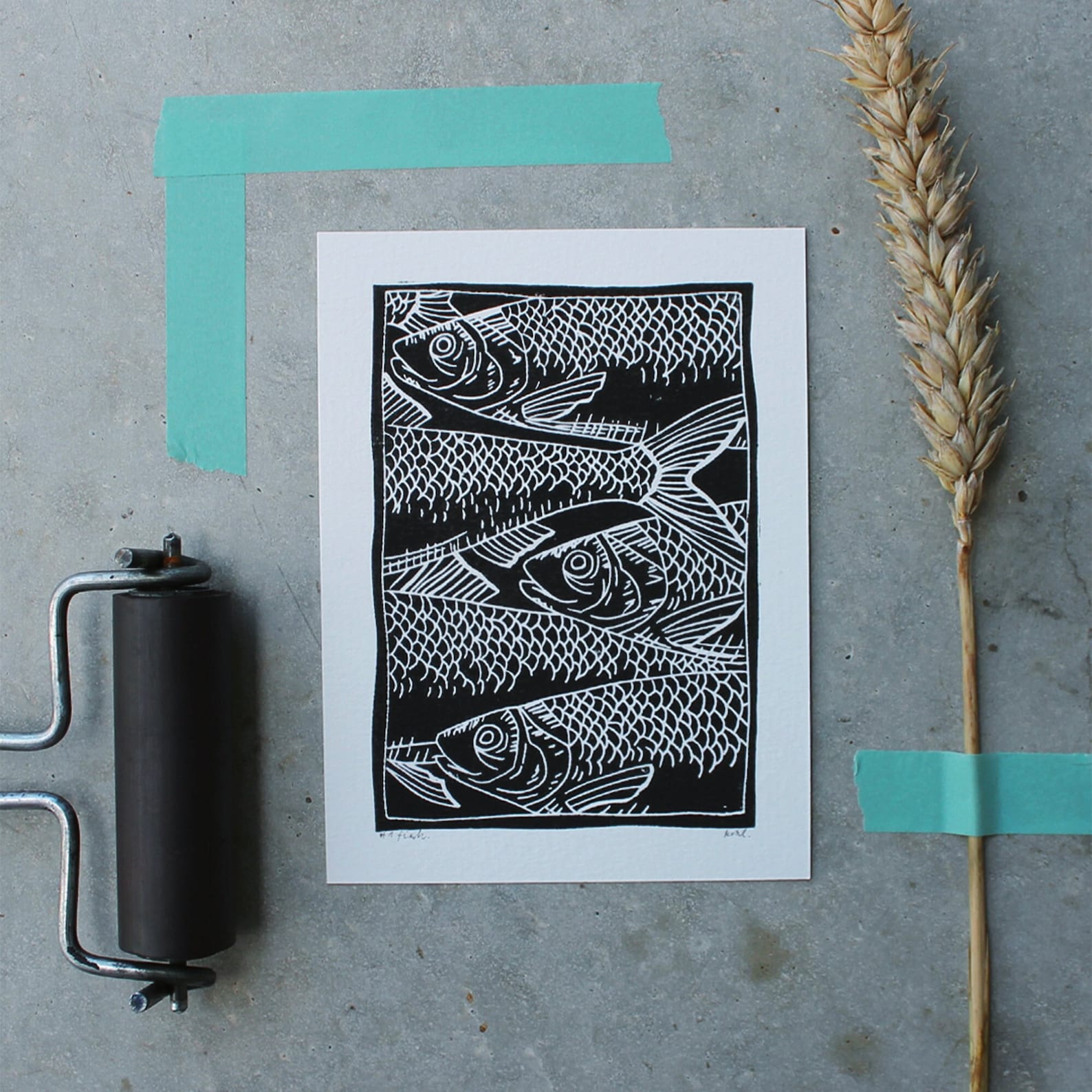 Fisch Linoldruck Fish Linoprint Mini-Print Hering - Etsy.de