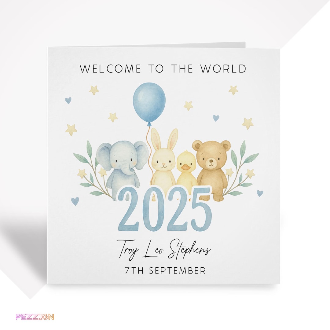 Personalised New Baby Boy Card – Welcome to the World – Blue Baby Gift ...