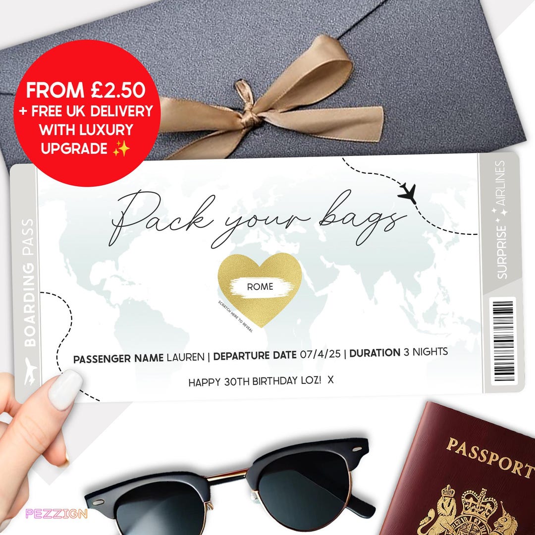 Scratch Reveal Boarding Pass – Personalised Holiday Ticket, Surprise ...