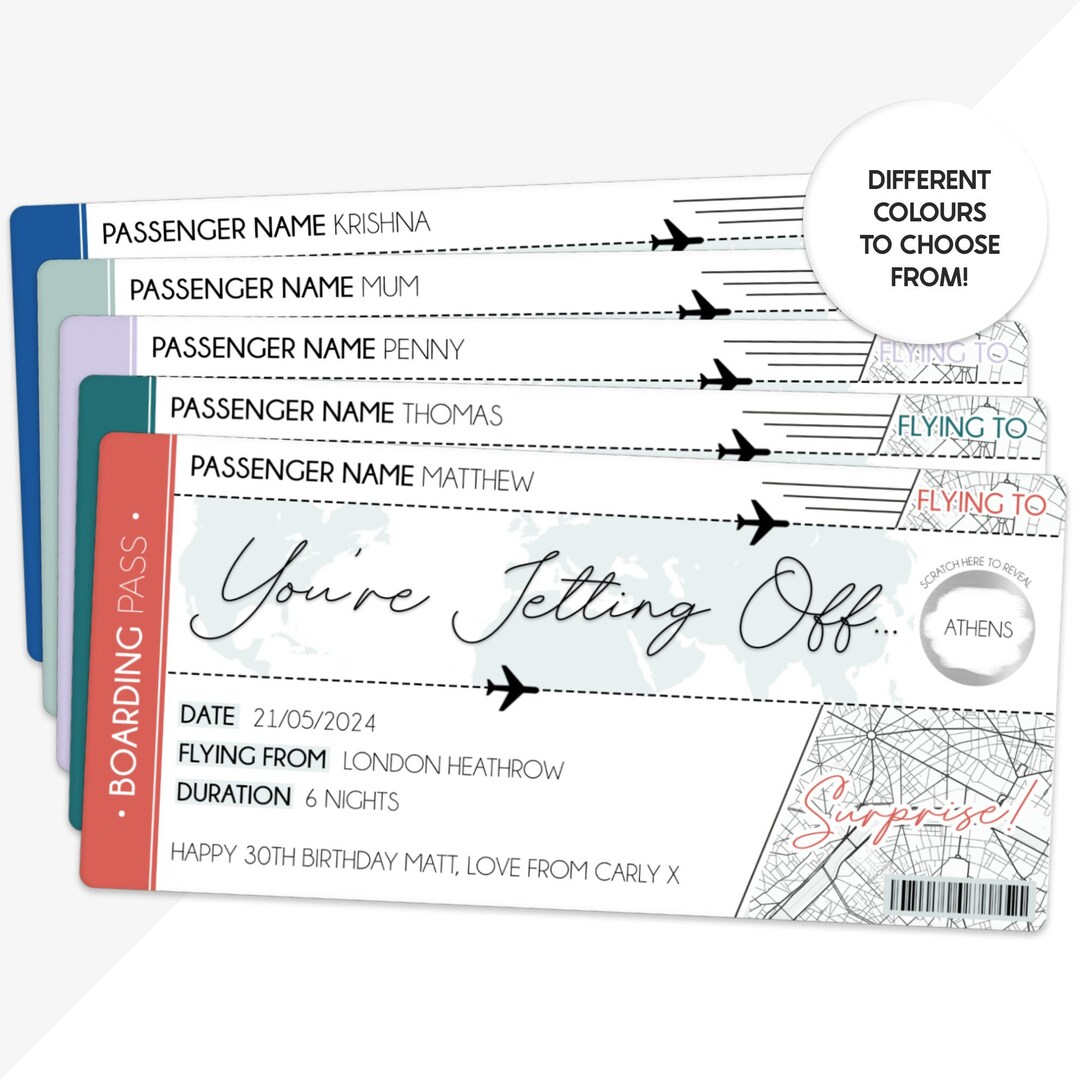 Personalised Boarding Pass Scratch Card - Surprise Holiday & Travel ...