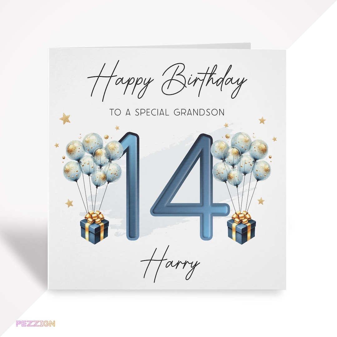 Personalised 14th Birthday Card for Boy – Custom Name Card, Birthday ...