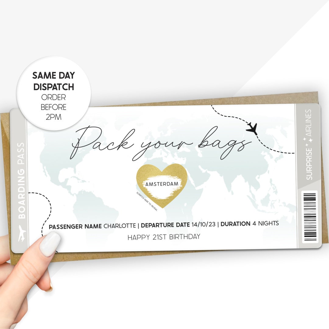 Personalised Boarding Pass Scratch Card Surprise Holiday & Travel ...