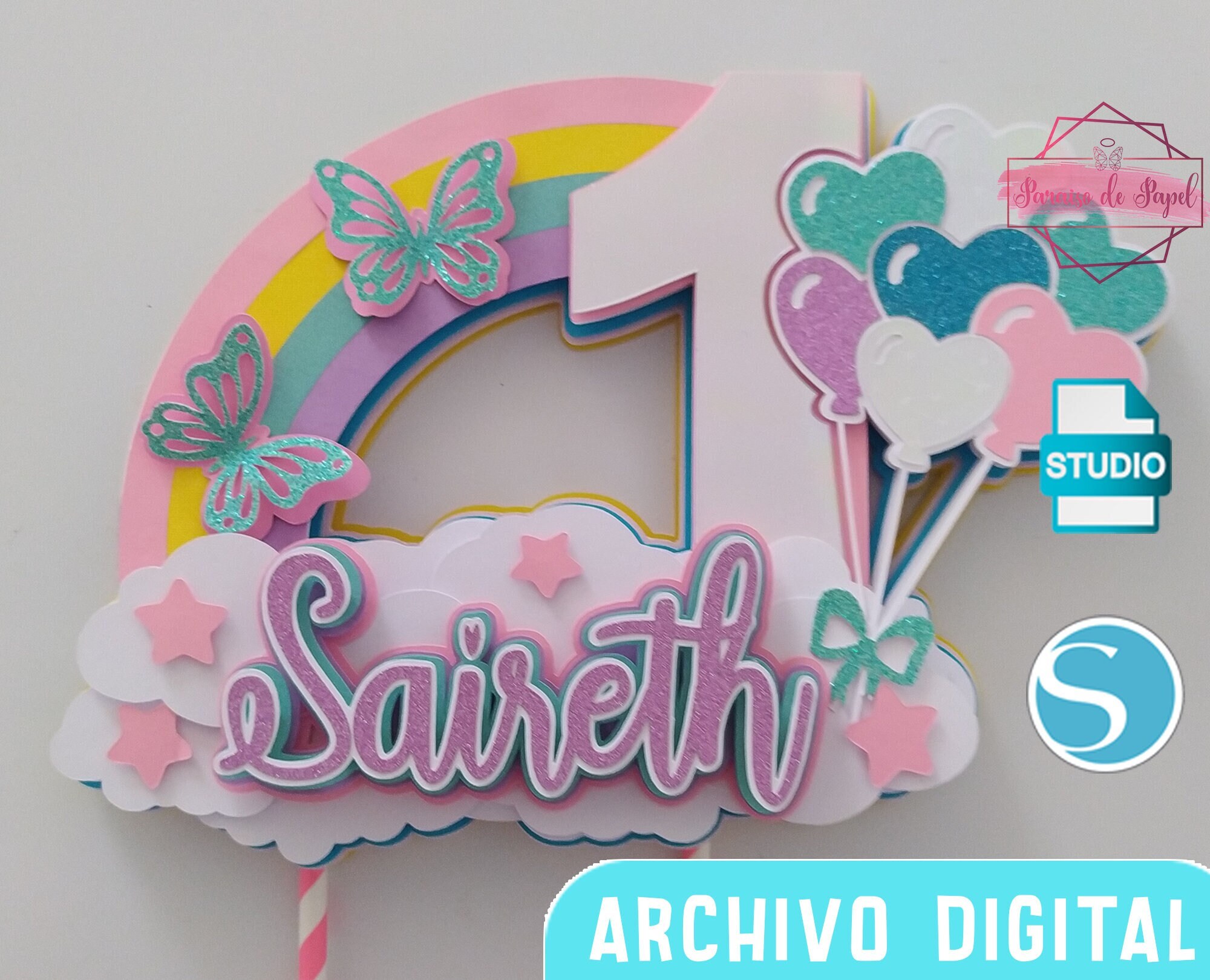 Clouds and Rainbow, Layered Cake Topper, Studio Format Cake Topper ...