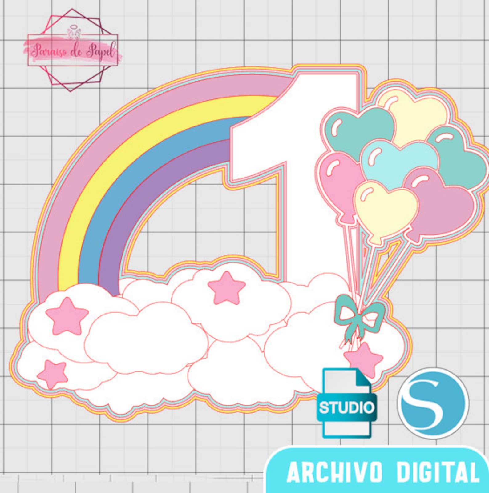 Nubes y Arcoiris Topper en capas Cake Topper en Formato - Etsy México