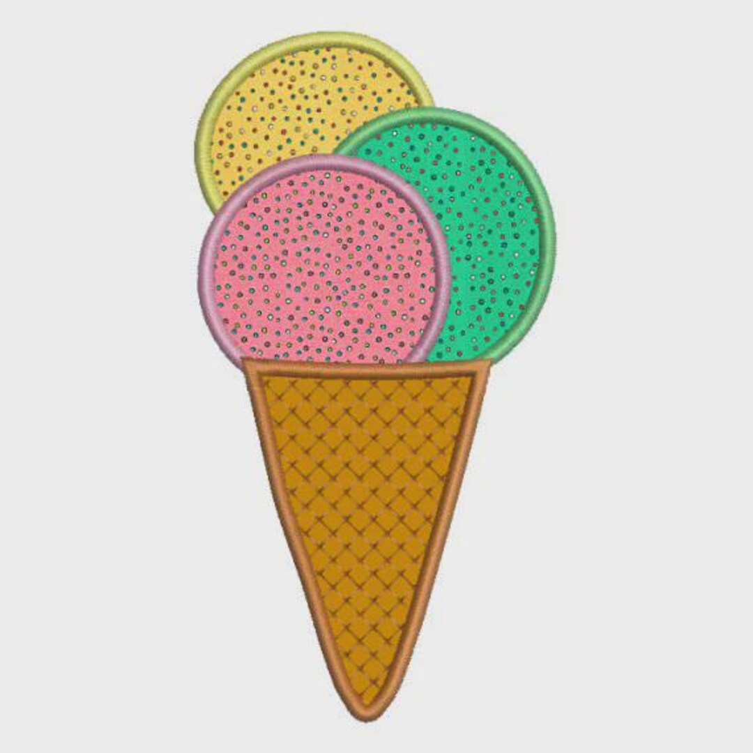 Triple Scoop Ice Cream Cone Applique: Machine Embroidery Design (4x4 ...