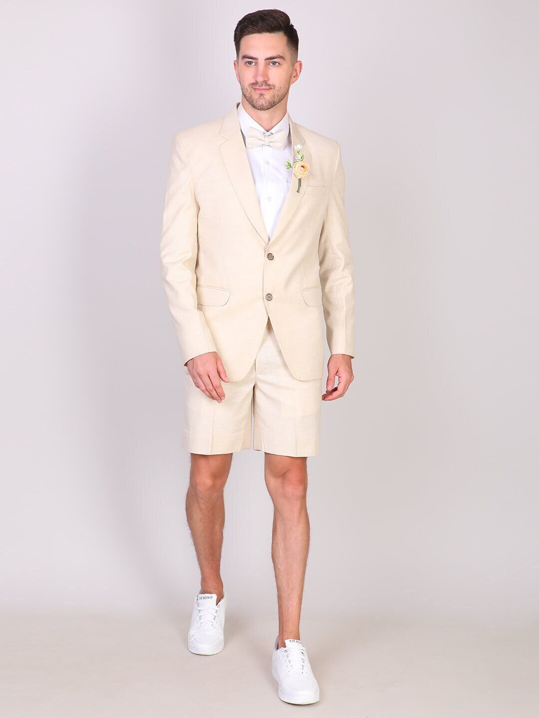 Man Linen Beige Shorts 2 Piece Suit, Customize Formal Suit for Prom ...