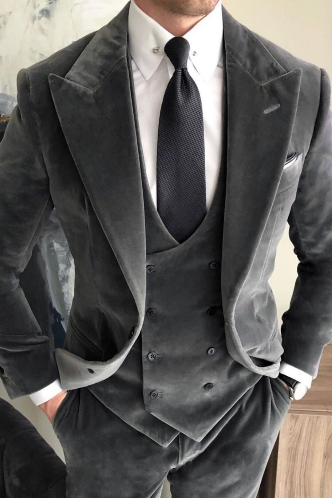 Grey Velvet Suit for Men, Elegant Wear for Office Wear, Party Wear ...