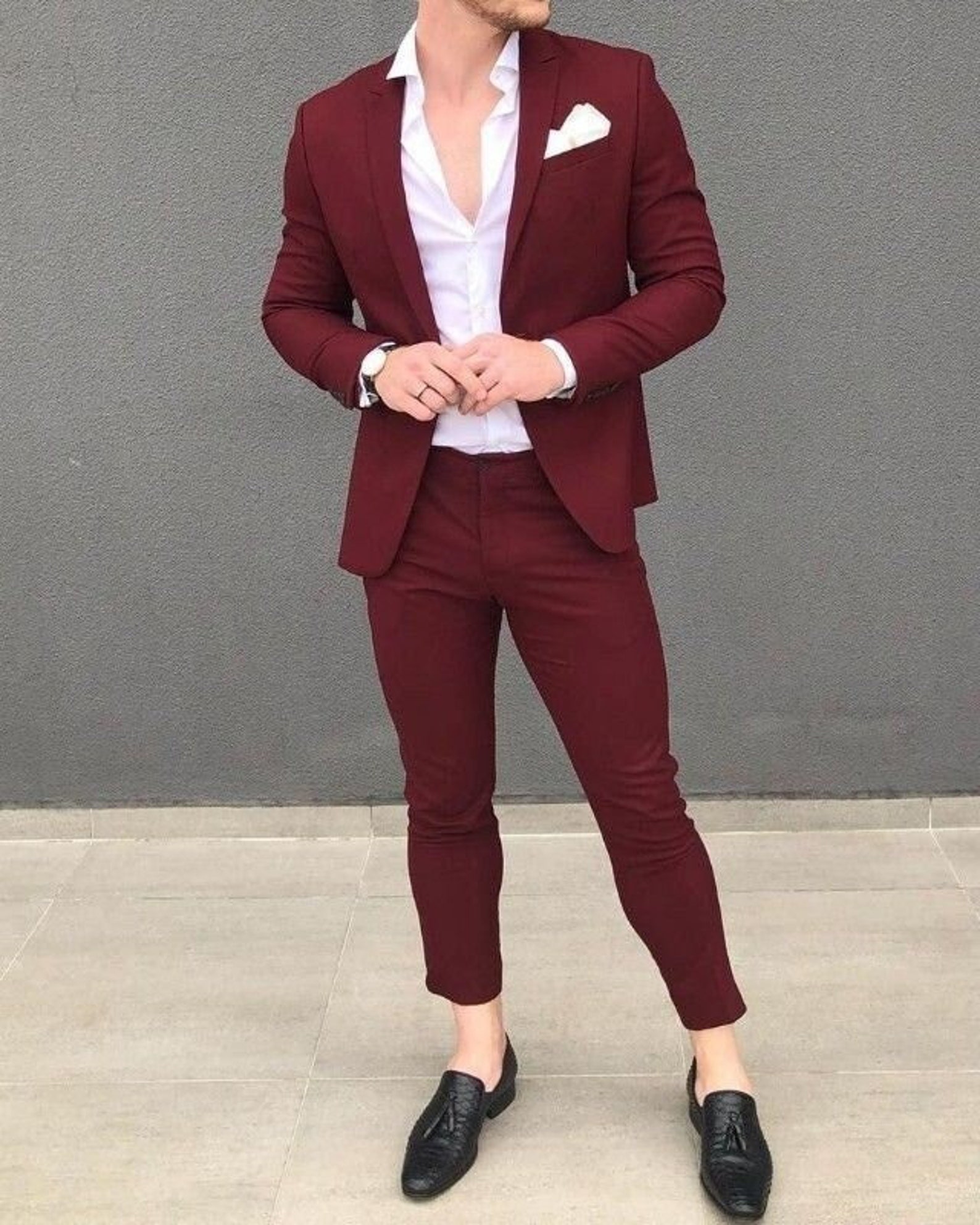 Maroon Suit for Men 2 Piece Suit for Wedding Prom Office - Etsy