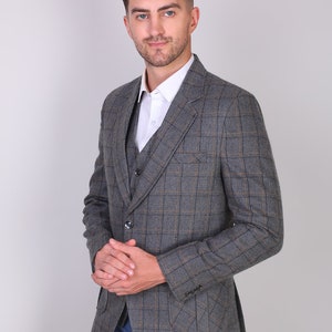 Grey Checks 3 Piece Suit for Men, Wedding Wear for Groom and Groomsmen ...