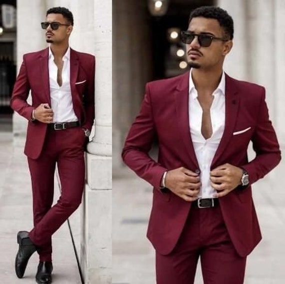 Maroon Men Suit Summer Suit 2 Piece Suits Wedding Suits Etsy