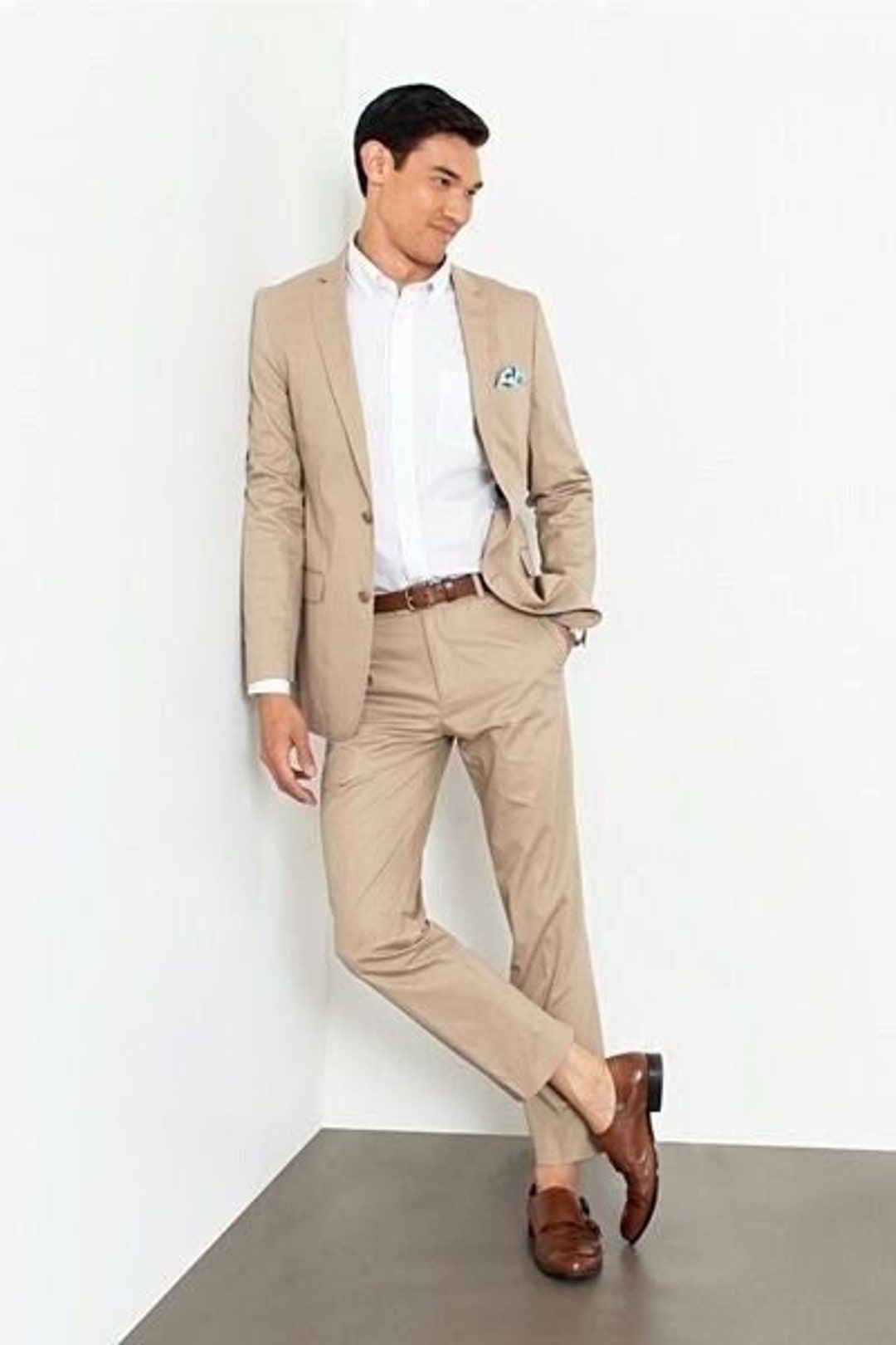 Beige Suit for Men, 2 Piece Suit for Groom and Groomsmen, Formal Suit ...