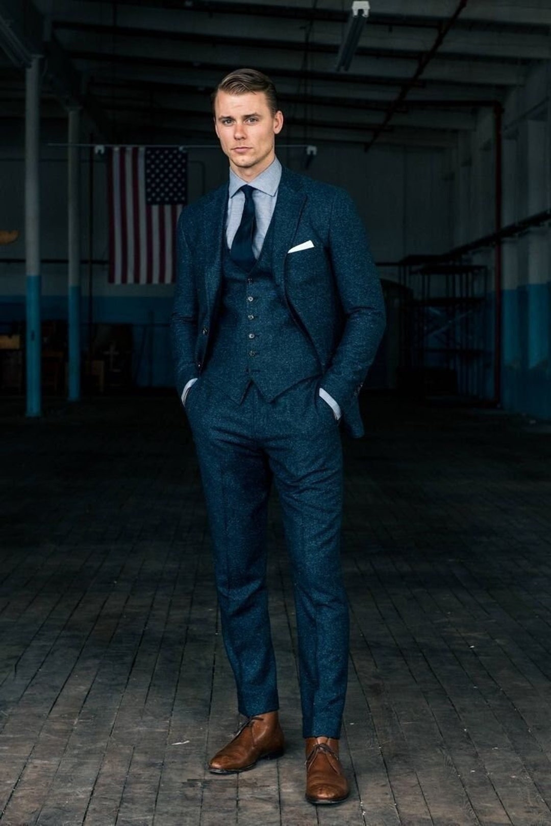 Man Tweed Blue Suit-tweed Wedding Suit-3 Piece Suit-wedding - Etsy