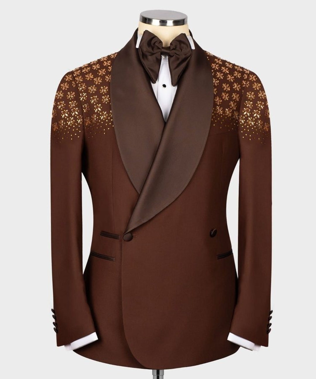 Double Breasted Mens Suit Brown Slim Fit Men Suit Wedding Jacket ...