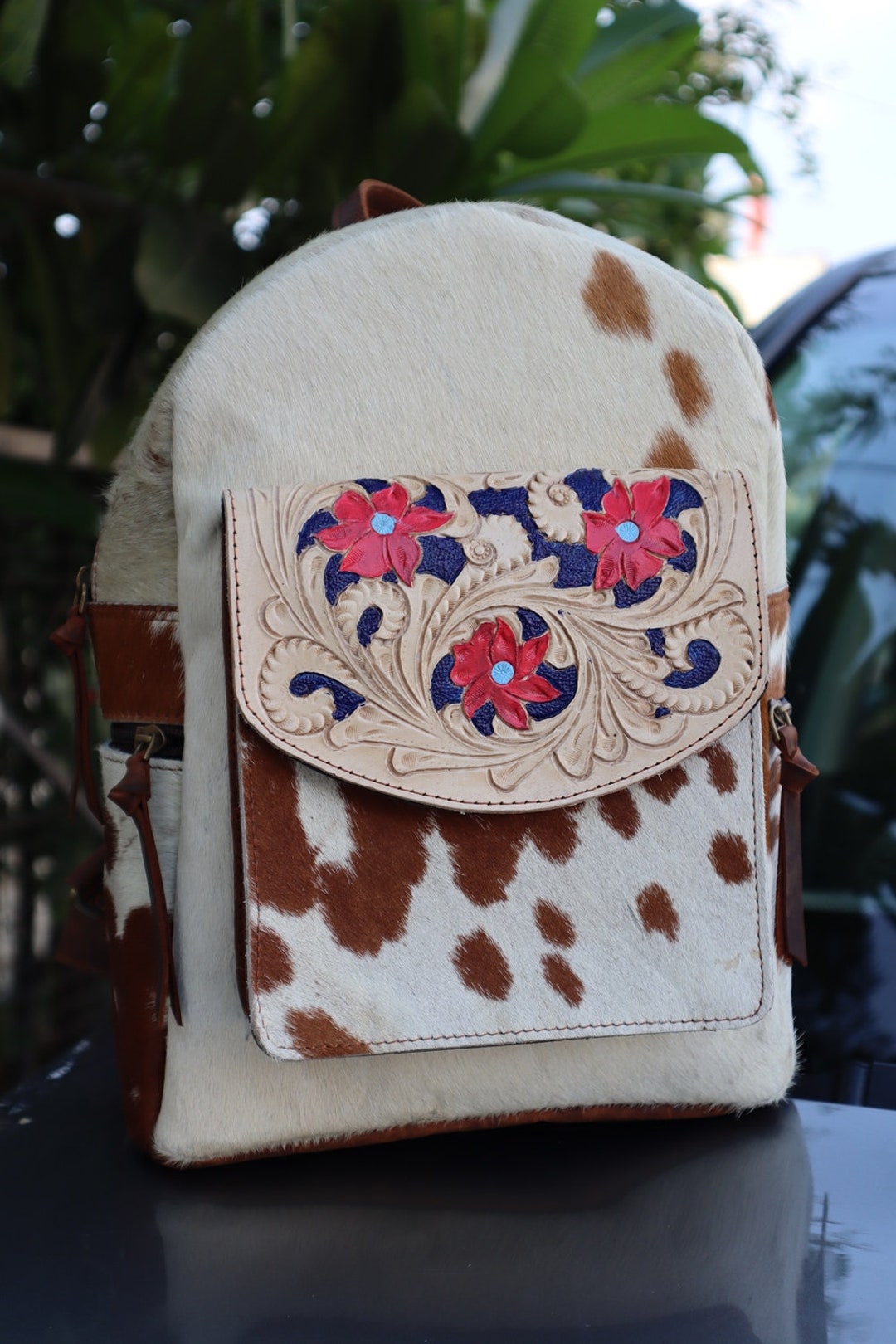 Western Backpack Small Leather Backpack Cowhide Backpack Leather ...