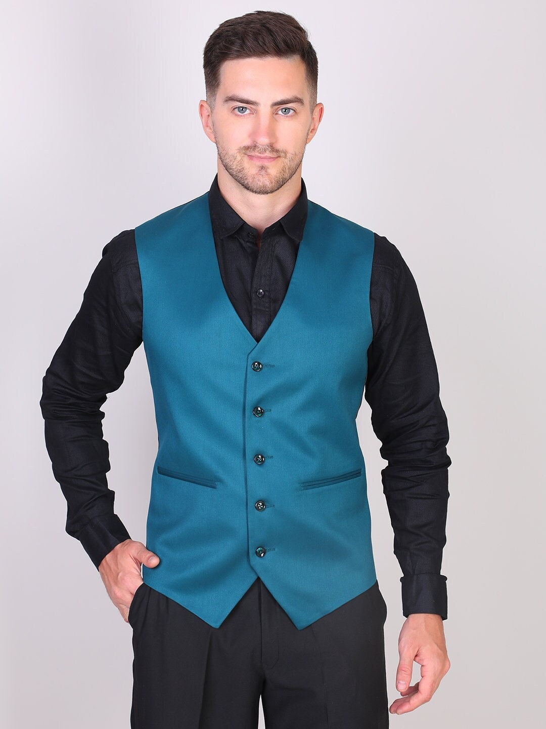 Customize Teal Blue Vest for Groom and Groomsmen, Elegant Wear for ...