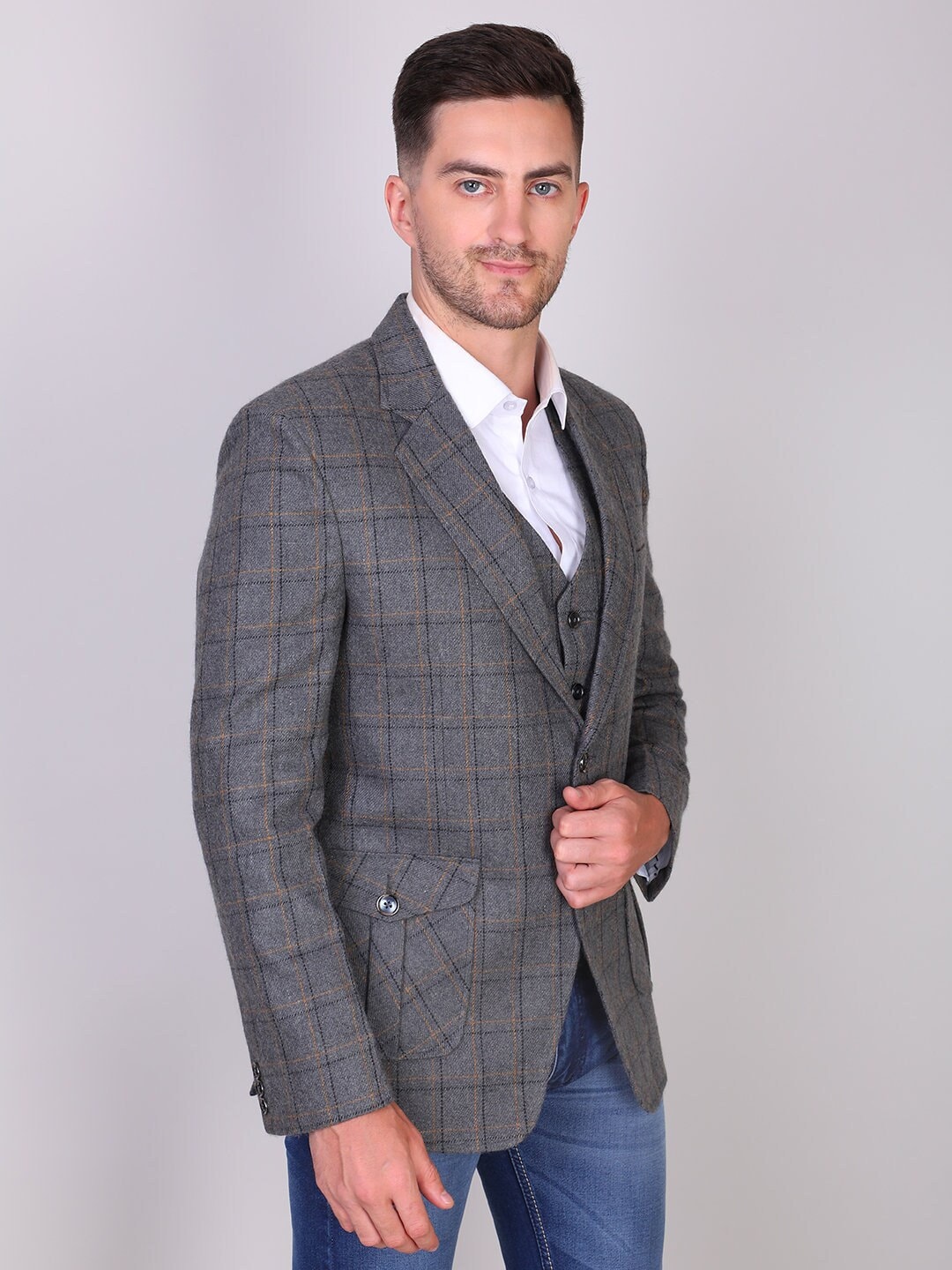 Grey Checks 3 Piece Suit for Men Wedding Wear for Groom and - Etsy