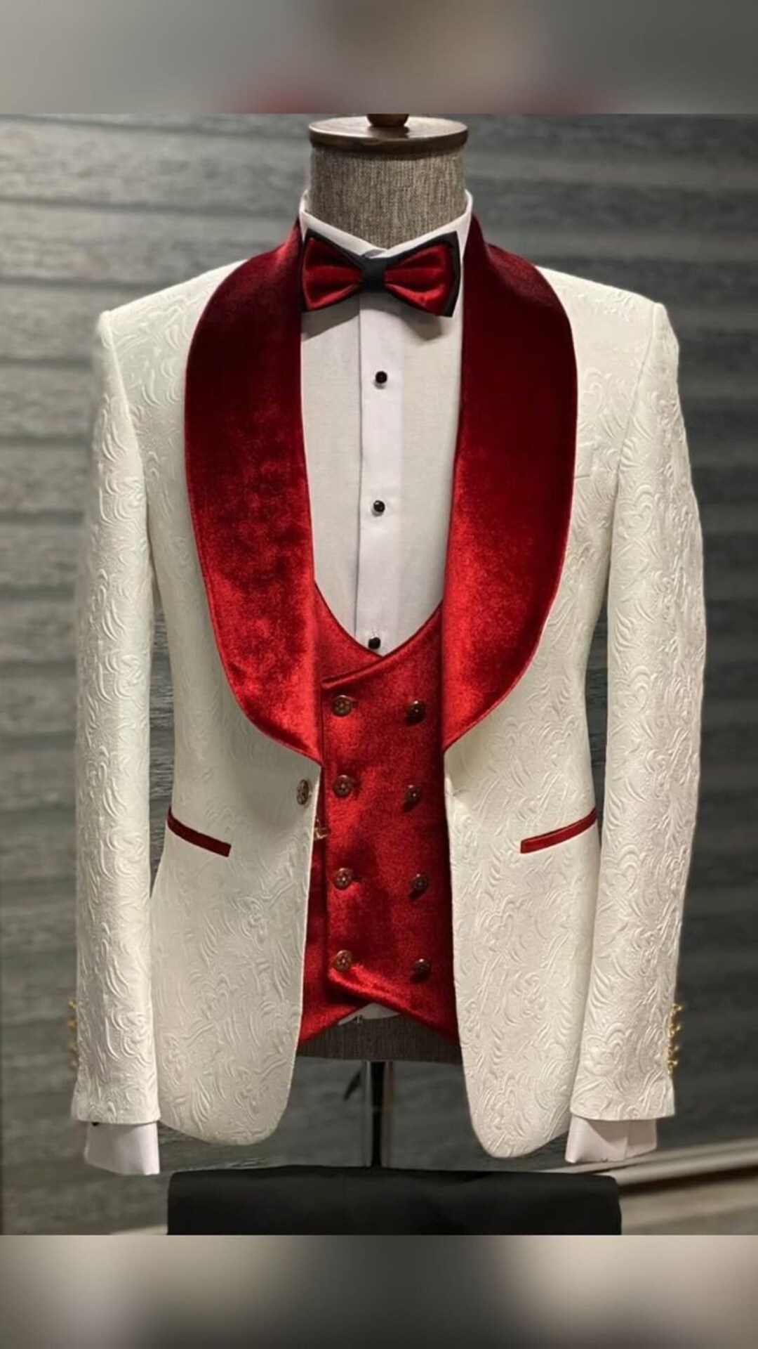 Man Paisley Suit, Elegant 3 Piece Suit With Red Lapel for Groom and ...