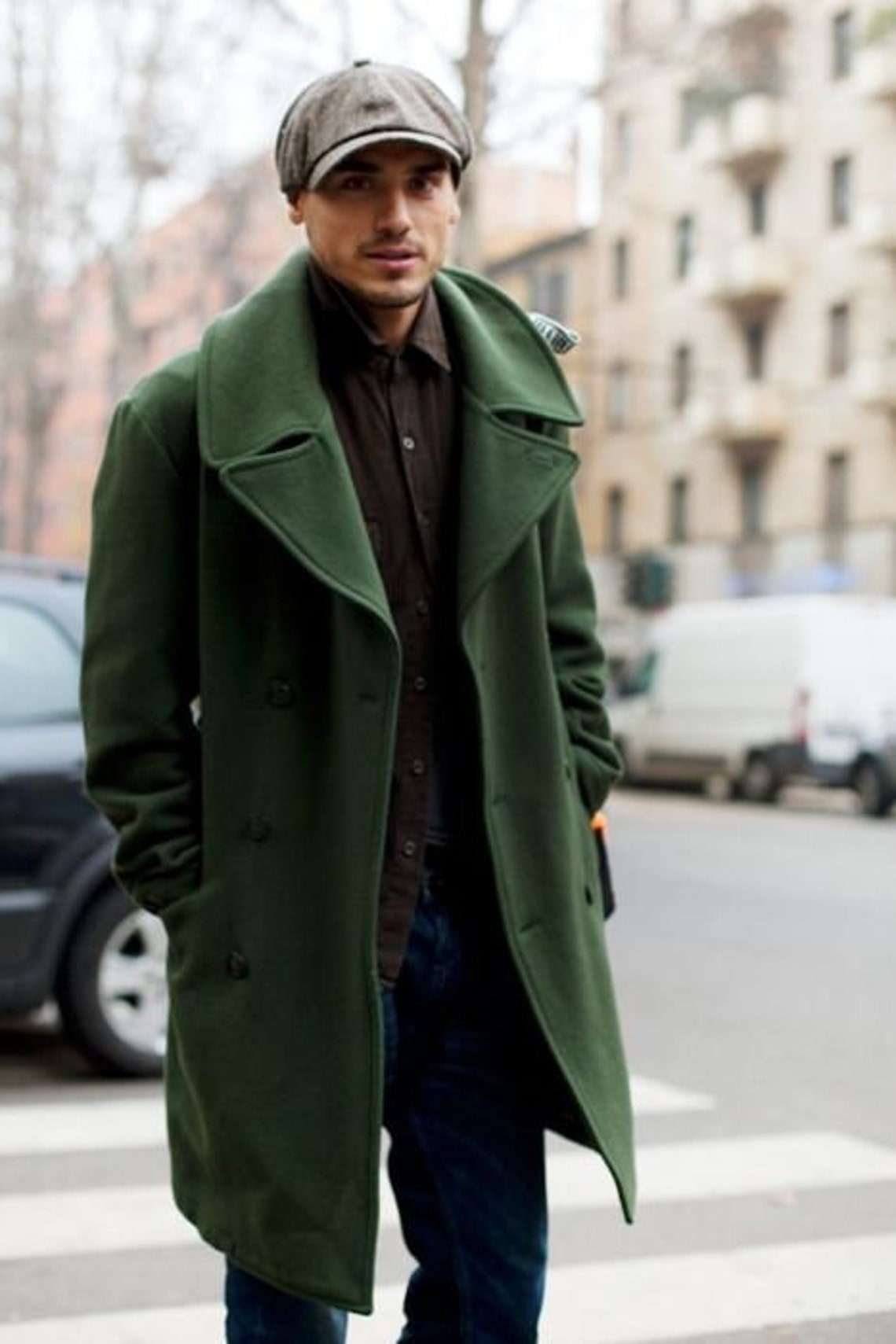 Man Green Overcoat-vintage Long Trench Coat-winter Coat-woolen - Etsy