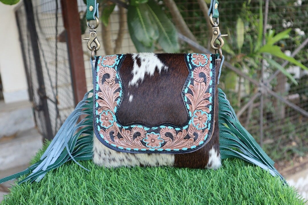 Western Leather Purse, Western Crossbody Purse, Cowhide Hair on Purse ...