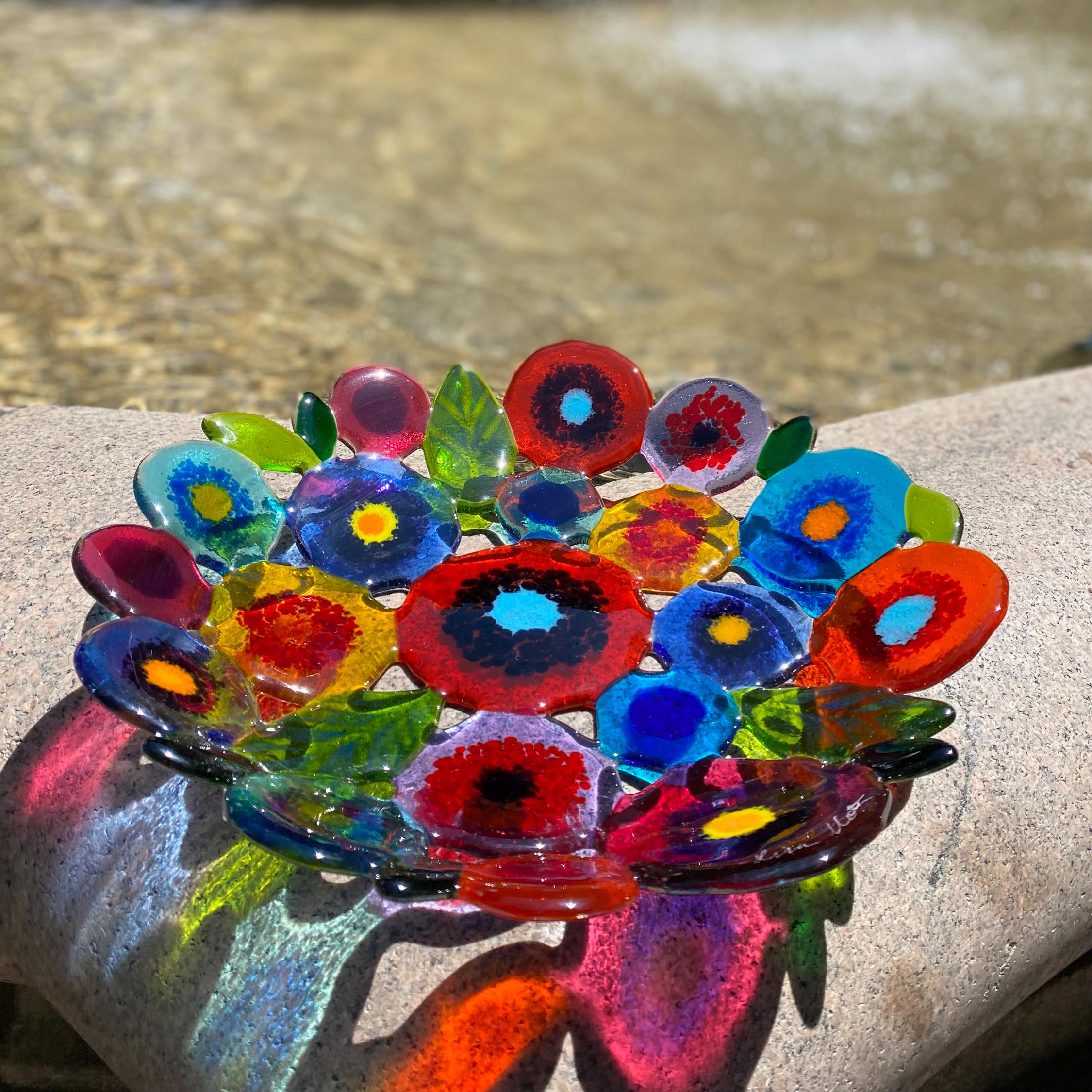 Handcrafted Vibrant Glass Spring Garden Flower Plate - Unique Fused ...