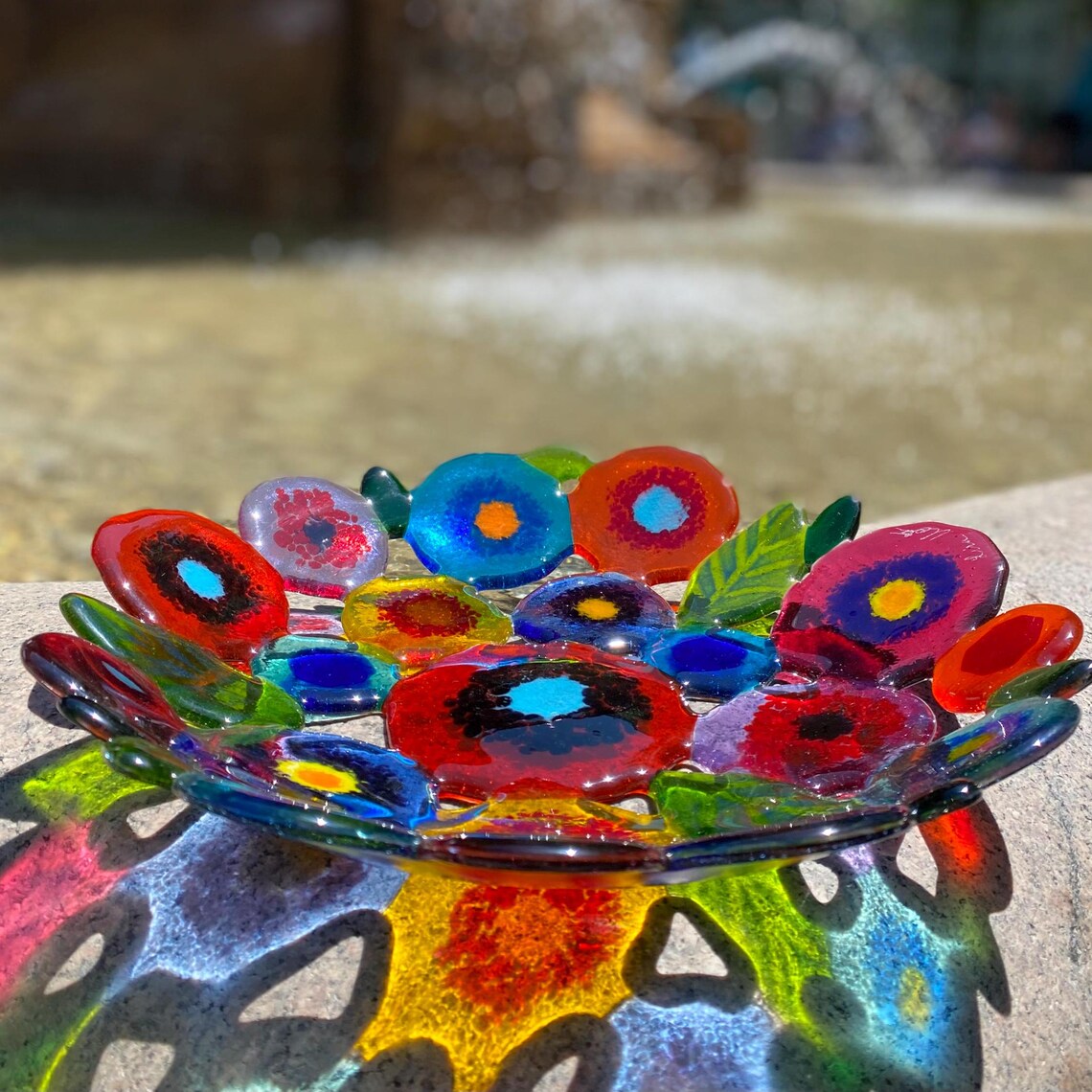 Handcrafted Vibrant Glass Spring Garden Flower Plate - Unique Fused ...