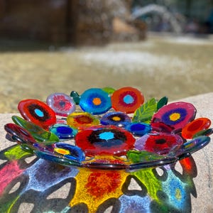 Handcrafted Vibrant Glass Spring Garden Flower Plate - Unique Fused ...