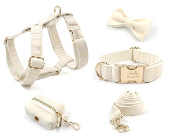 White Velvet Personalised Harness With Gold Hardwarestep in - Etsy