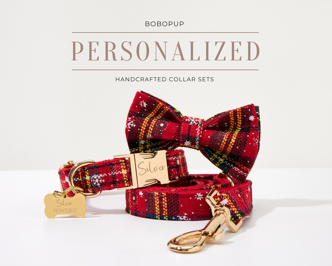 Personalized Red Christmas Dog Collar Leash Set,fancy Puppy Collar ...