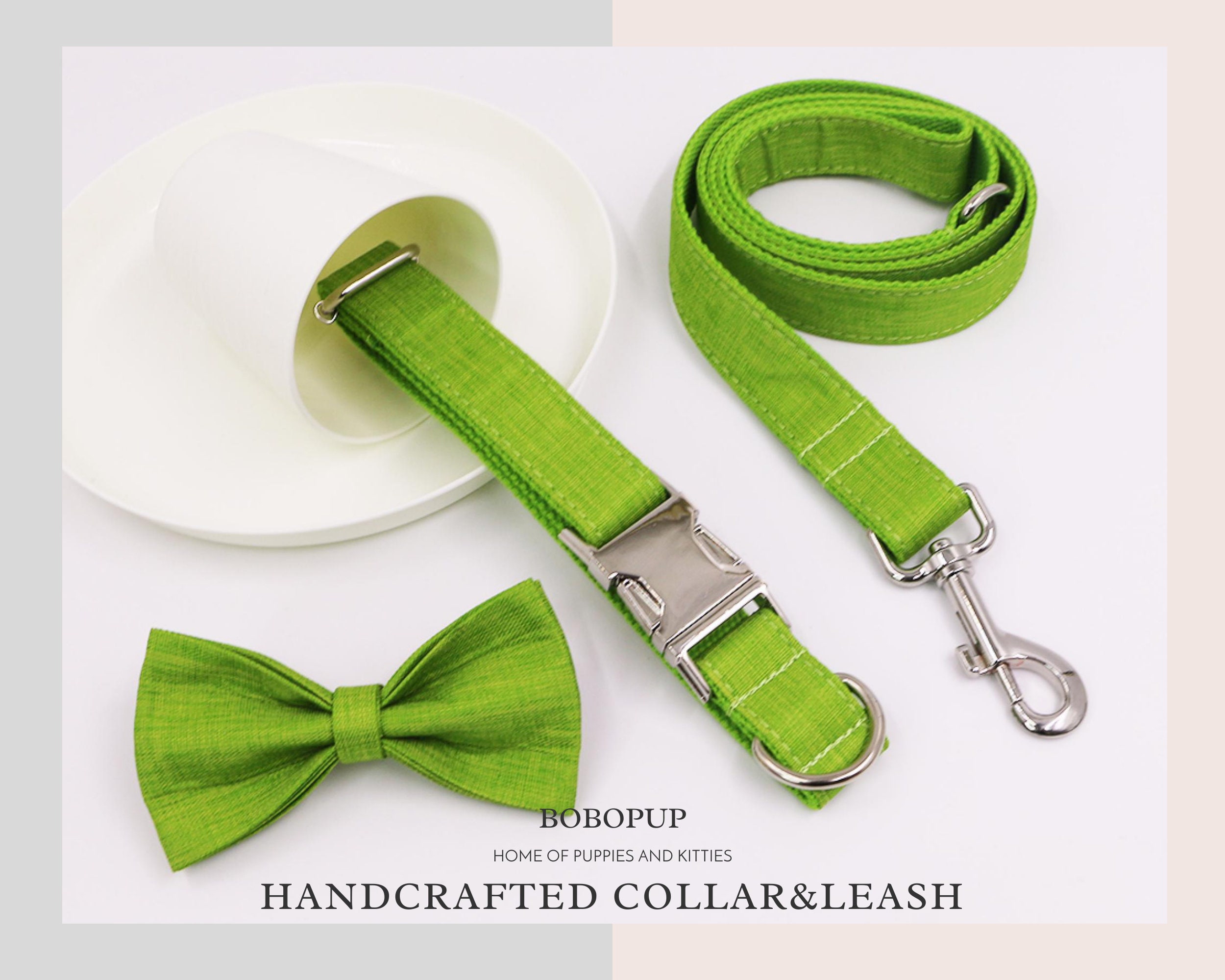 Green Custom Dog Collar and Leash Set Summer Puppy Collar For | Etsy