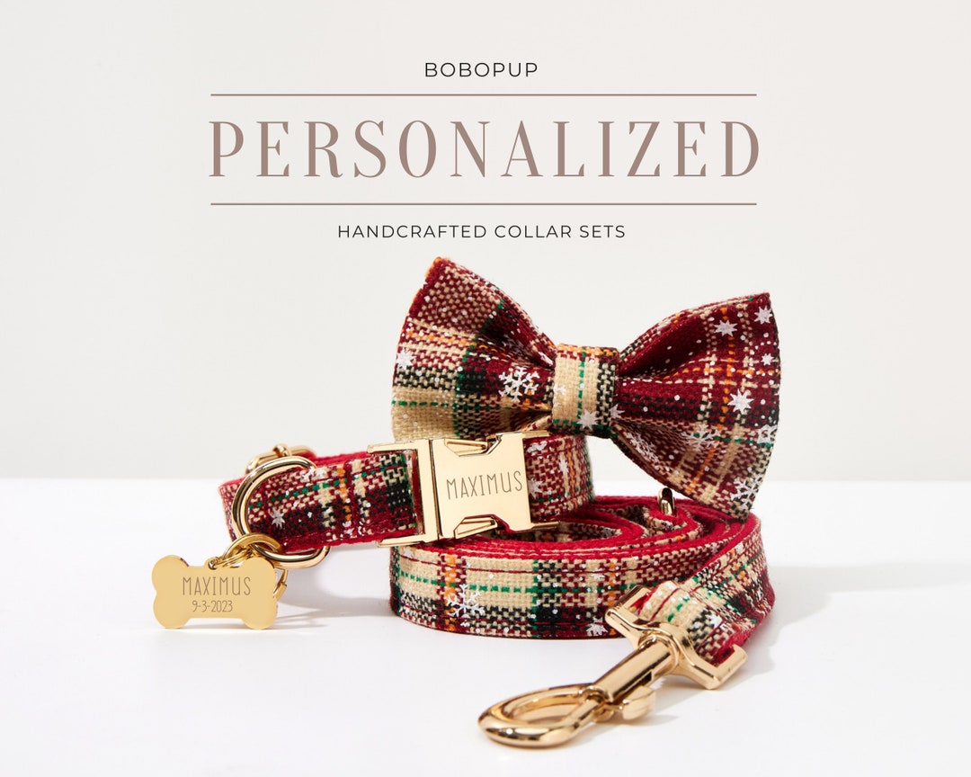 Personalized Khaki Christmas Dog Collar Leash Set,fancy Puppy Collar ...