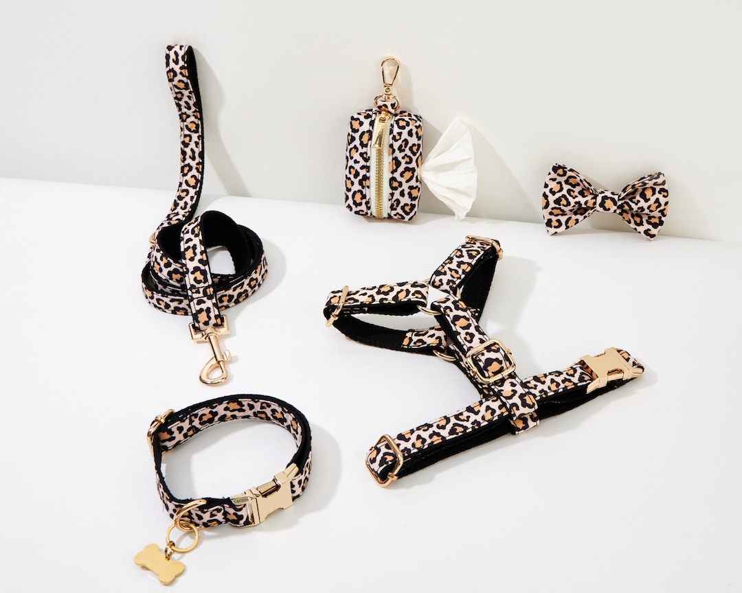 Black Leopard Print Dog Harness Leash Set,fancy Puppy Harness Collar ...