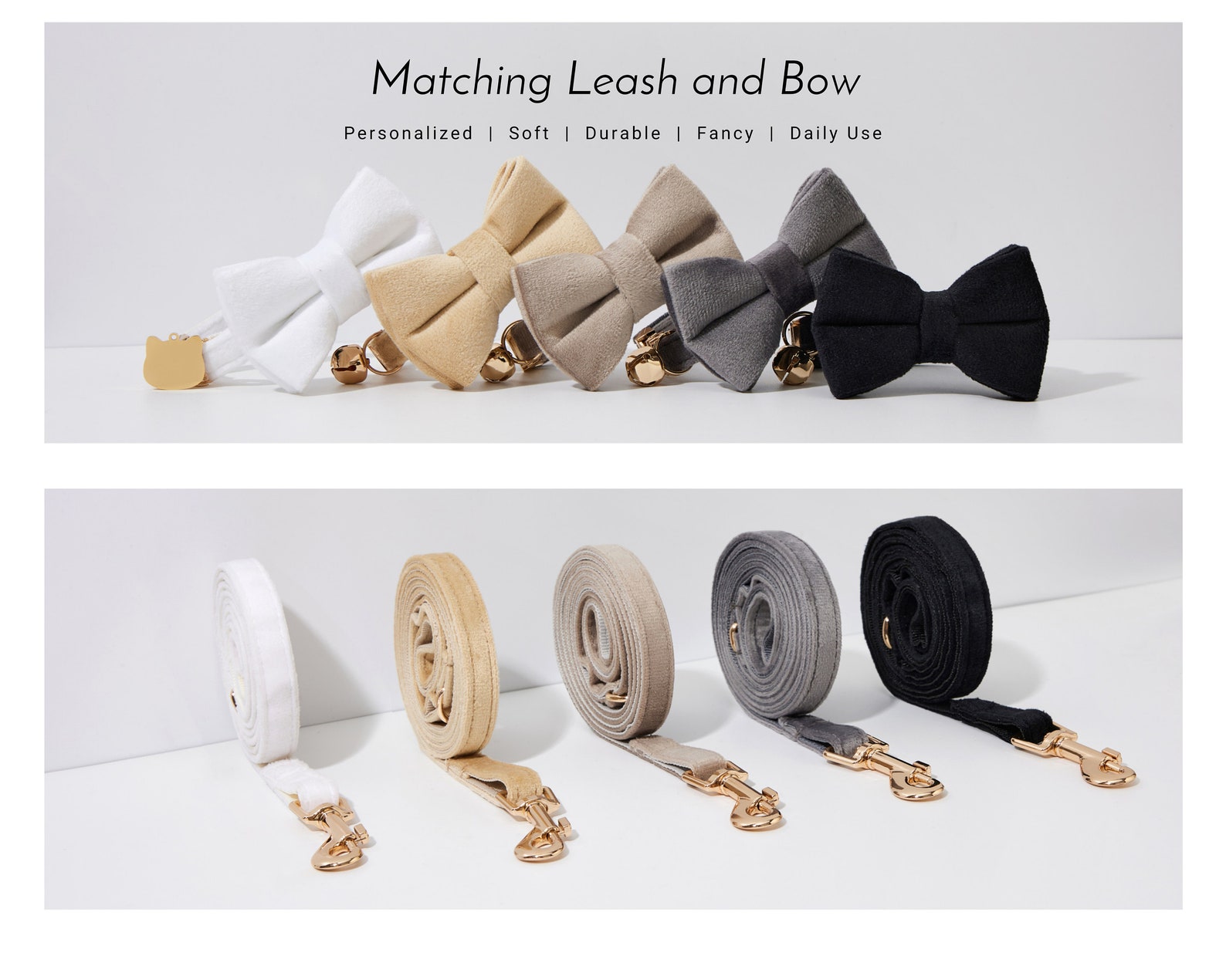 Breakaway Cat Collar Leash Bowtie Set, Engraved Kitties Collar Leash ...
