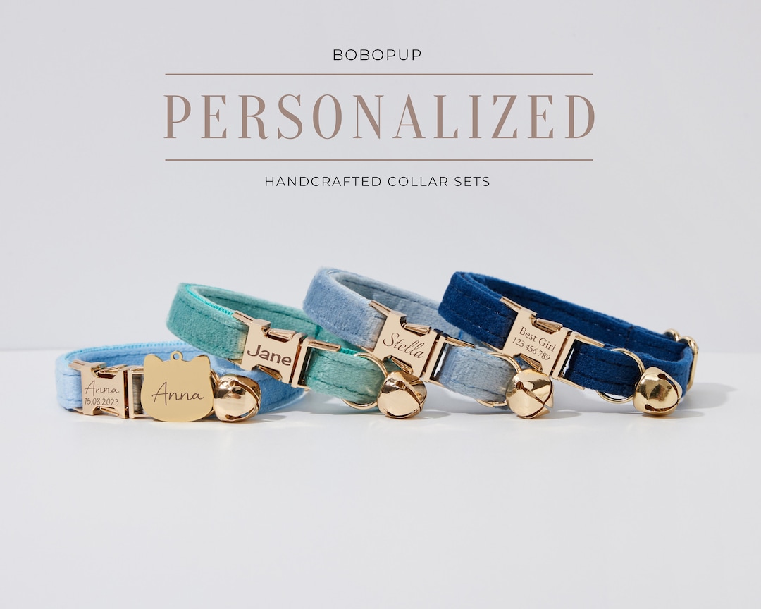 Personalized Cat Collar With Name Engraved ,handmade Pet Collar Leash ...