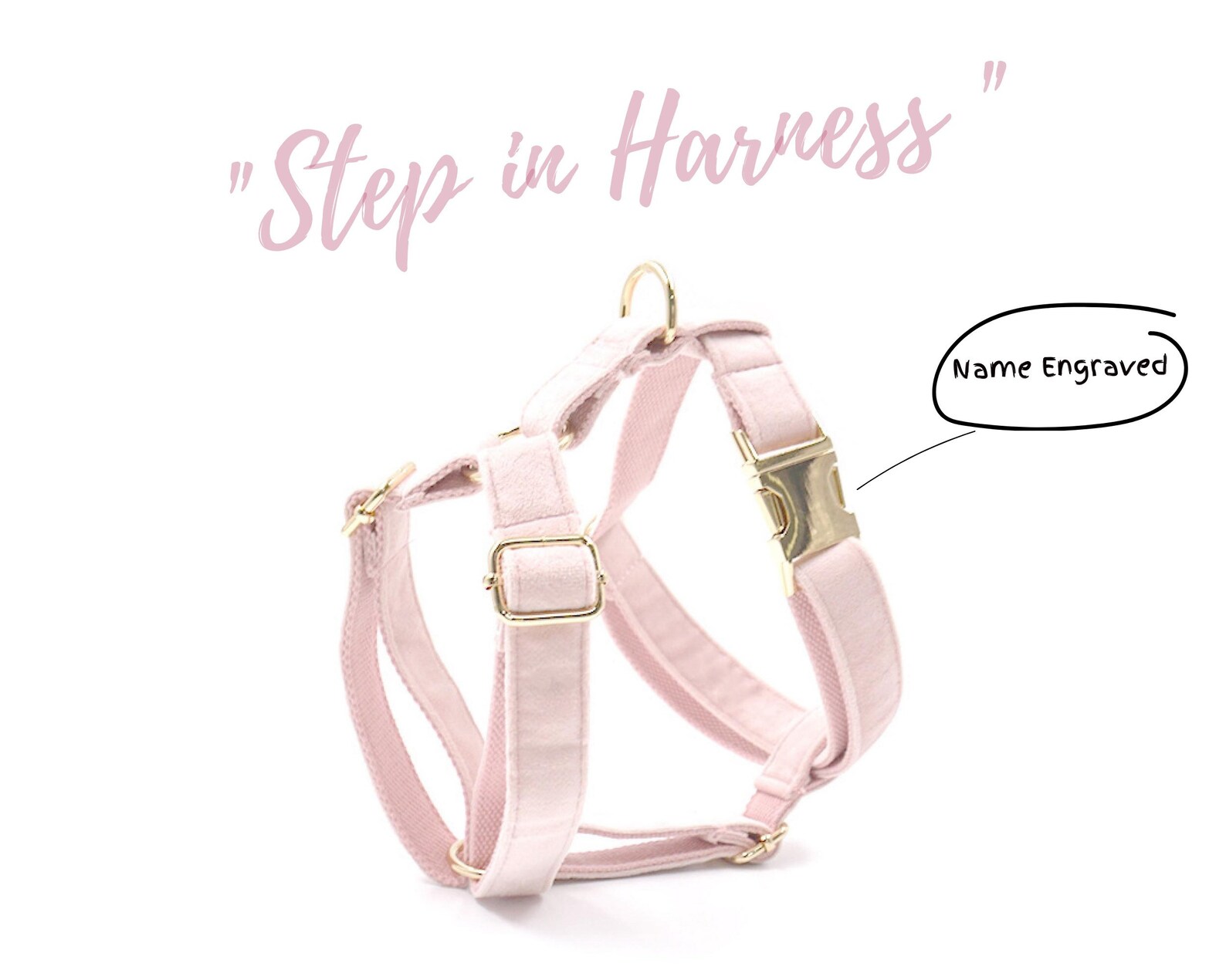 Pink Velvet Dog Harness Step in Harness Personalised Gold - Etsy